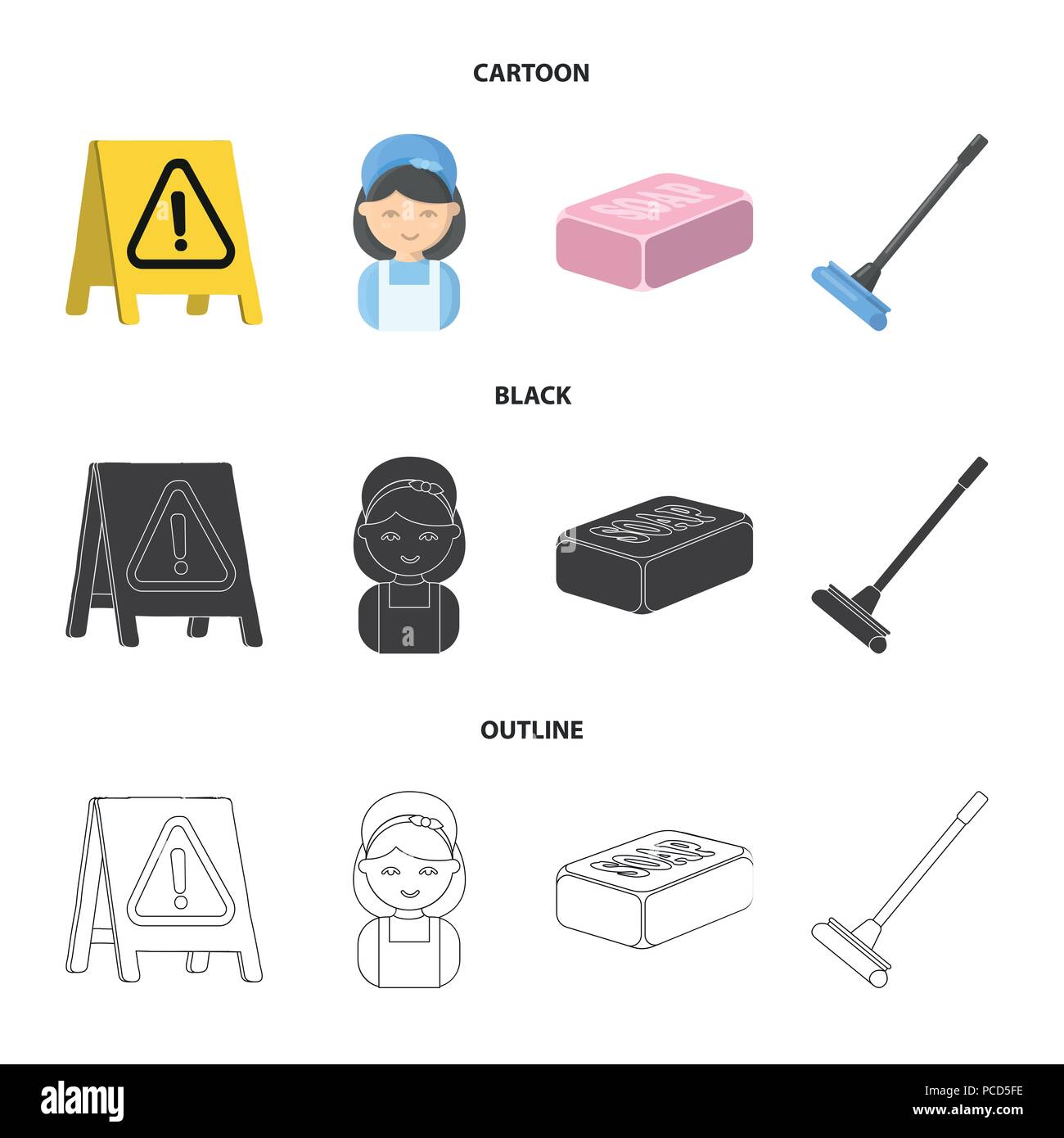 Cleaning and maid cartoon,black,outline icons in set collection for ...
