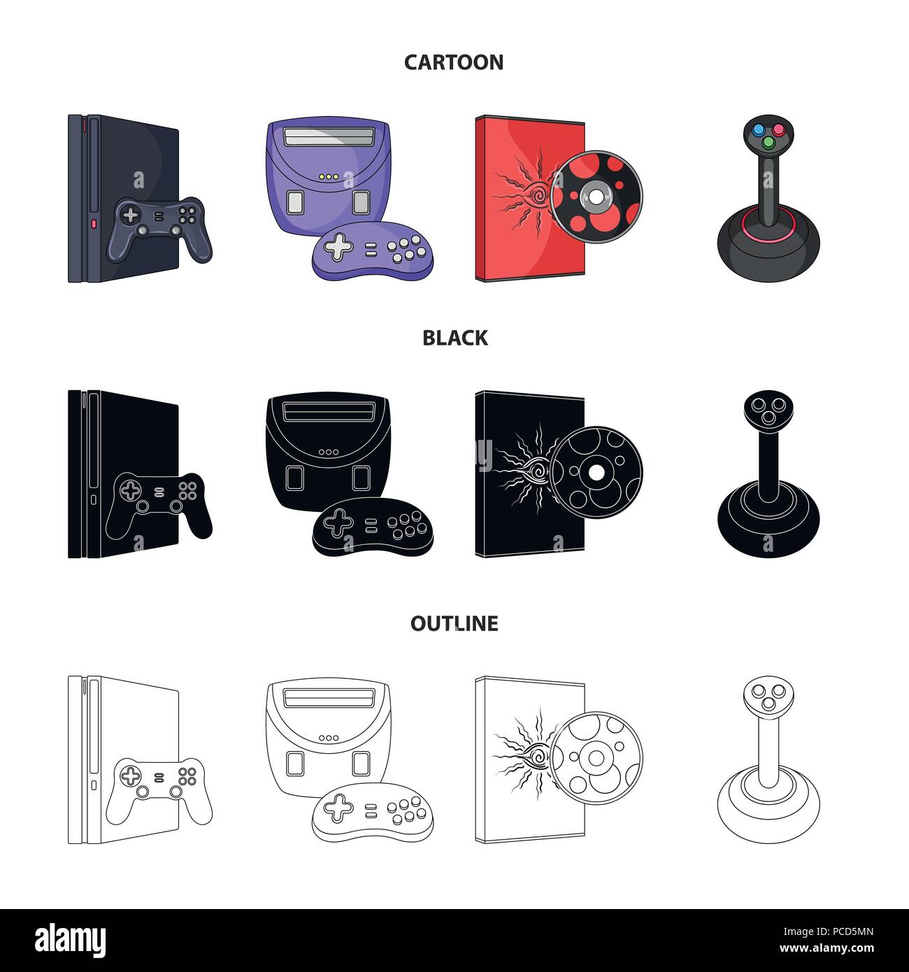 Game console, joystick and disc cartoon,black,outline icons in set ...