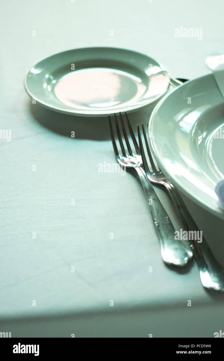 Wedding reception banquet dinner party table place settings set in ...