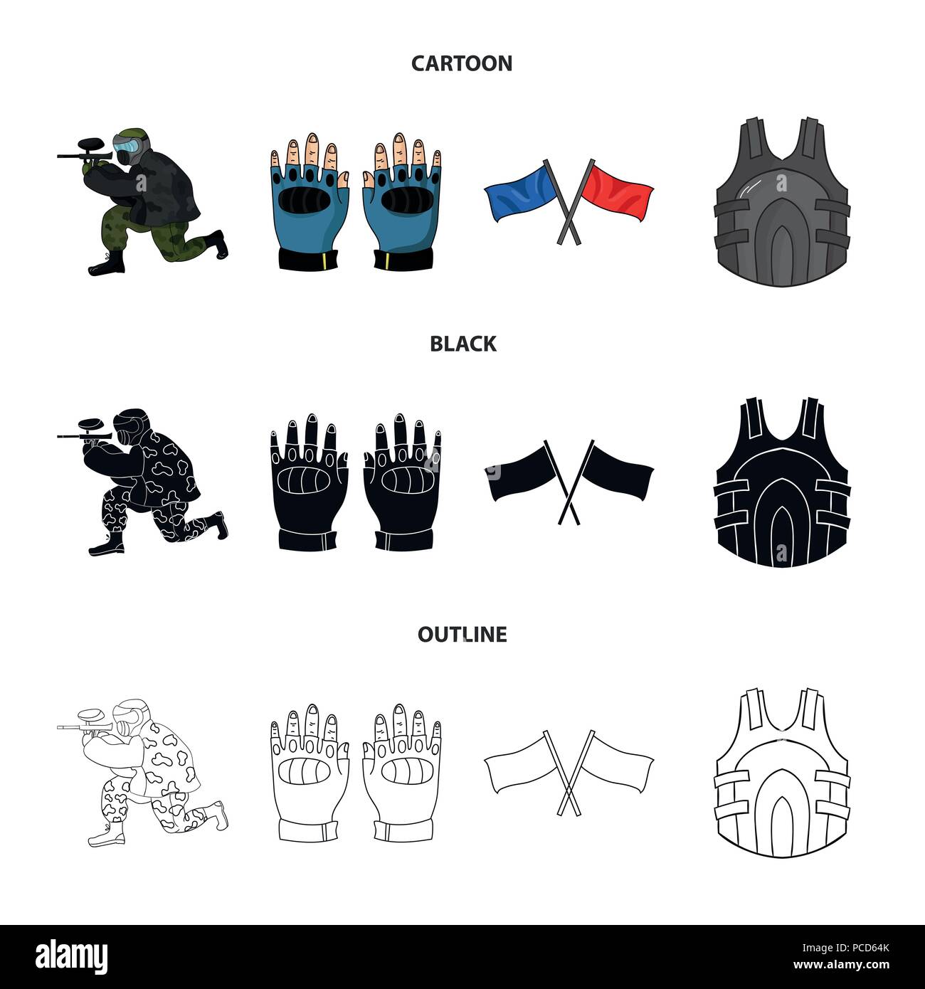 Sport, game, paintball, competition .Paintball set collection icons in ...