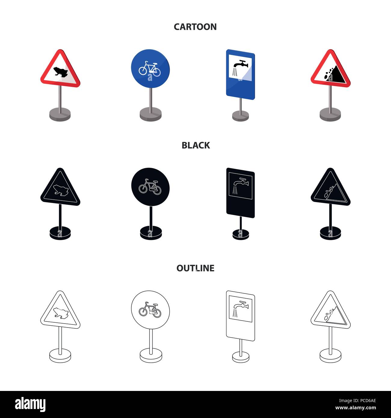 Different types of road signs cartoon,black,outline icons in set ...