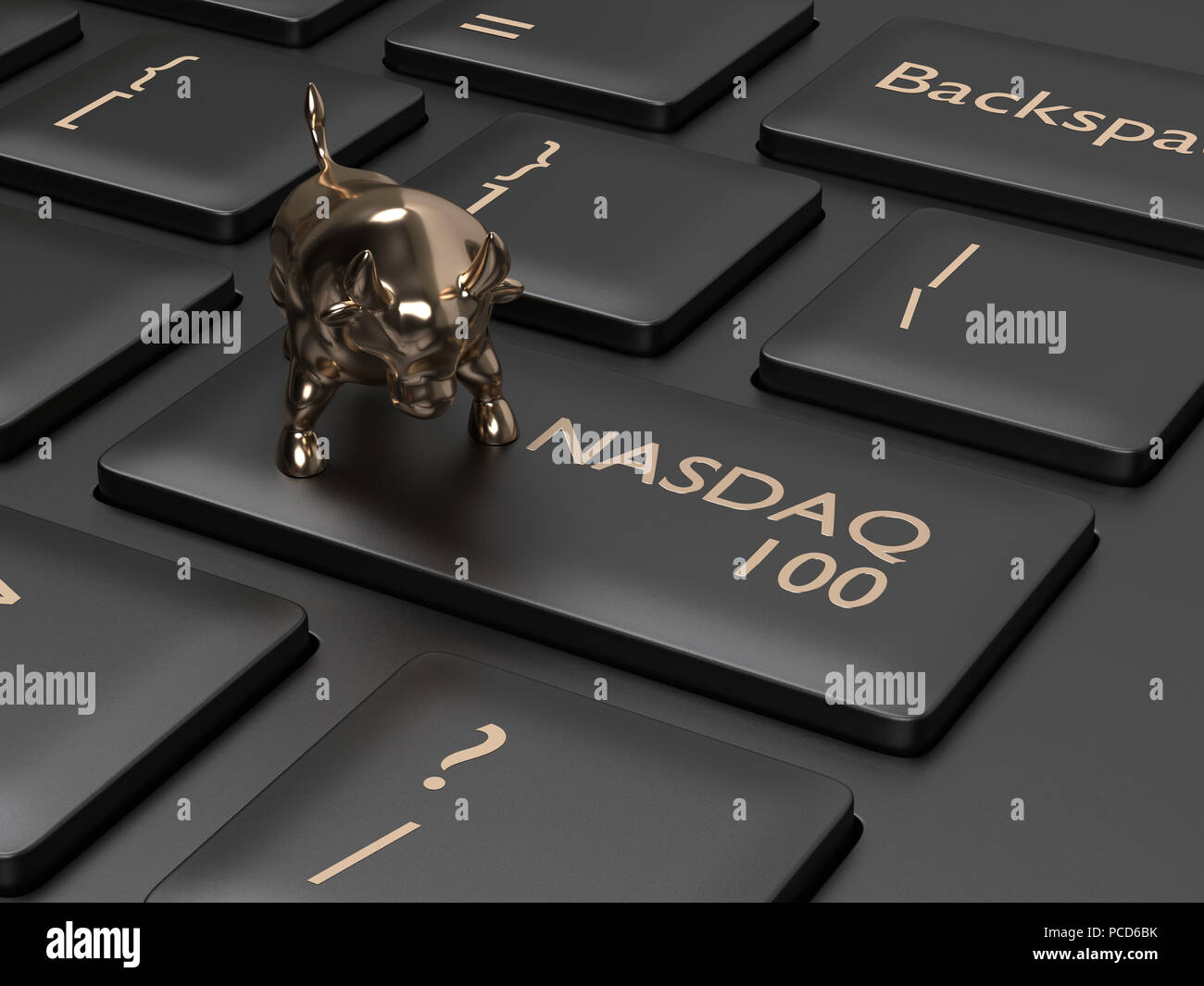 3d render closeup of computer keyboard with NASDAQ 100 index button and ...