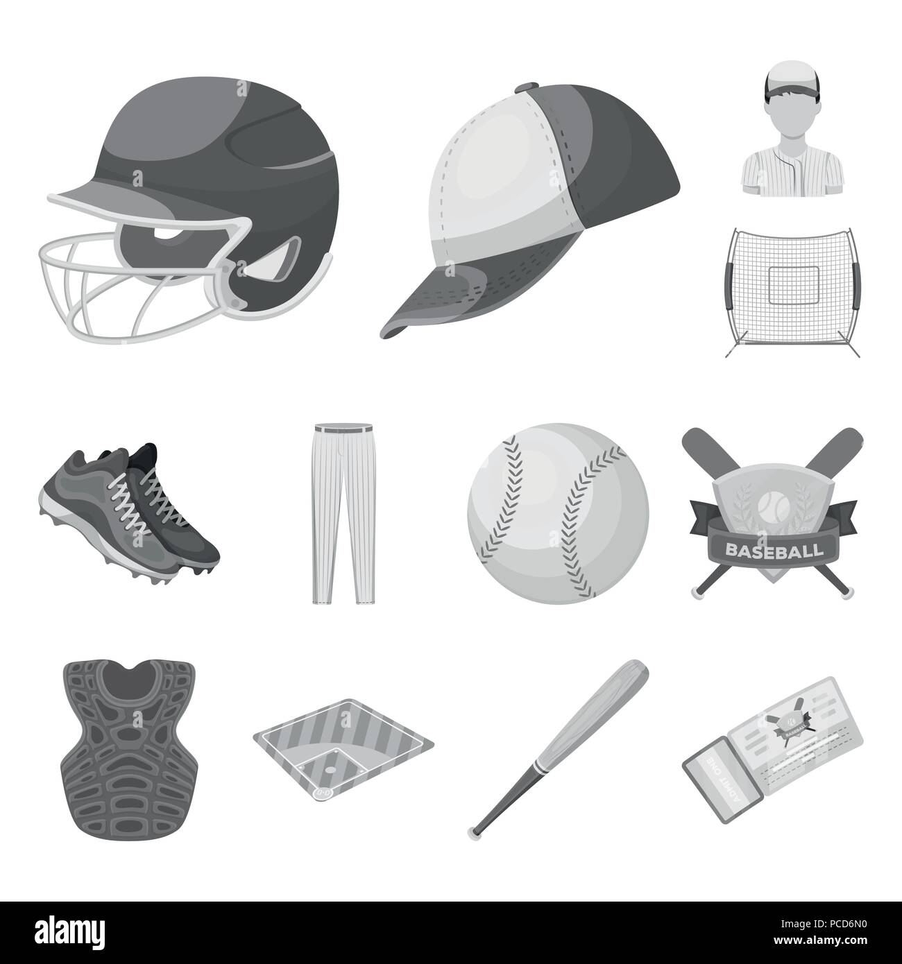 Baseball and attributes monochrome icons in set collection for design ...