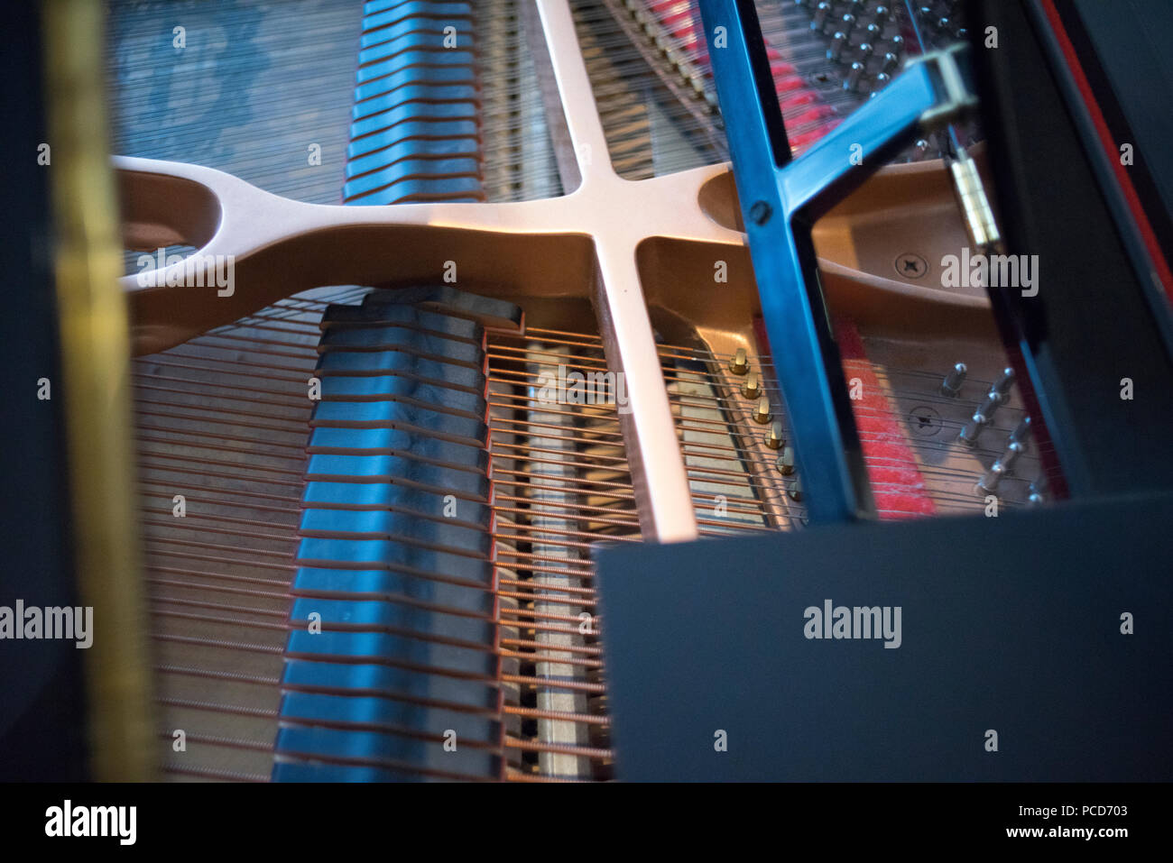 Concert hall grand piano strings ready for classical music performance ...