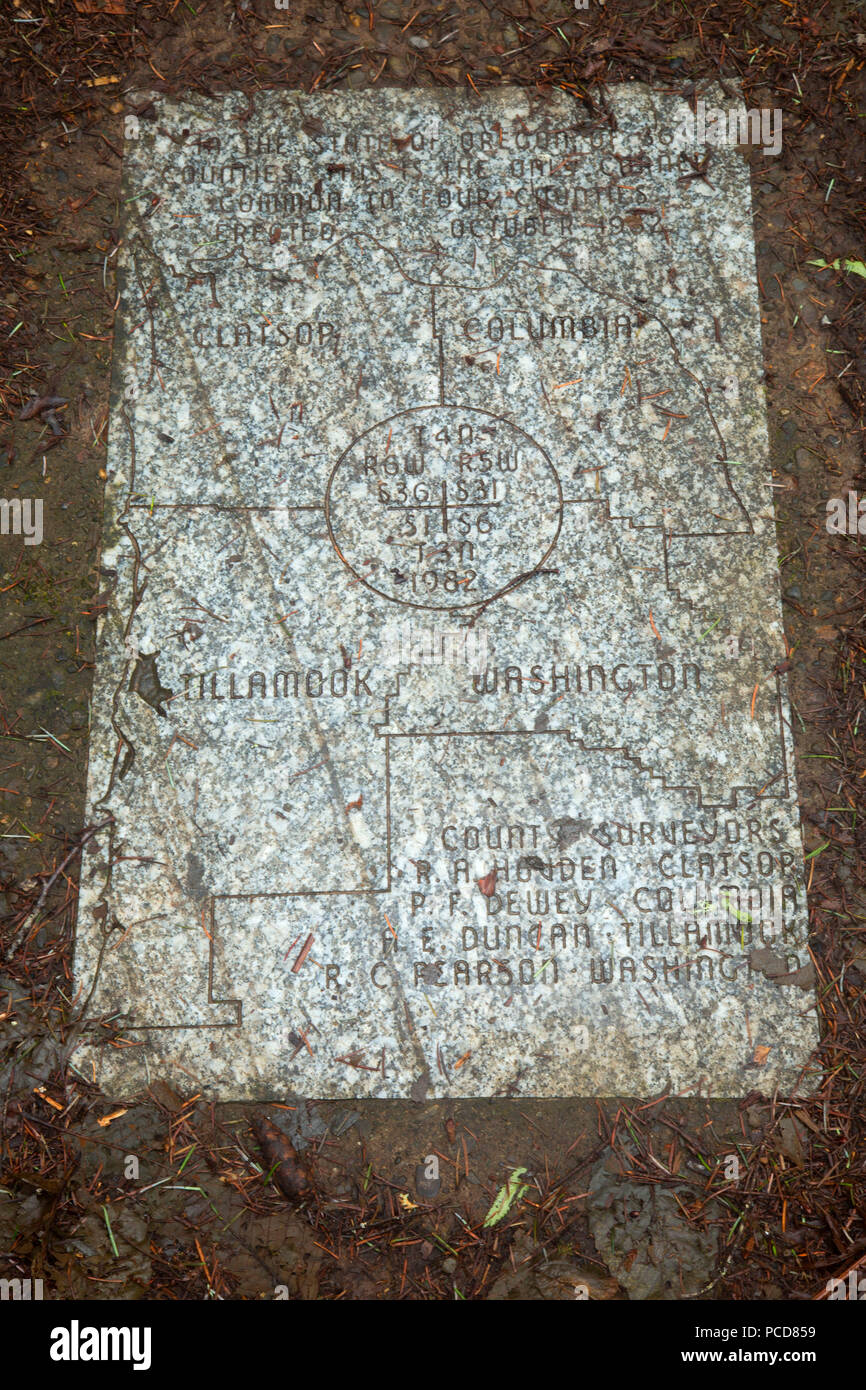Four County Point monument along Four County Point Trail, Tillamook ...
