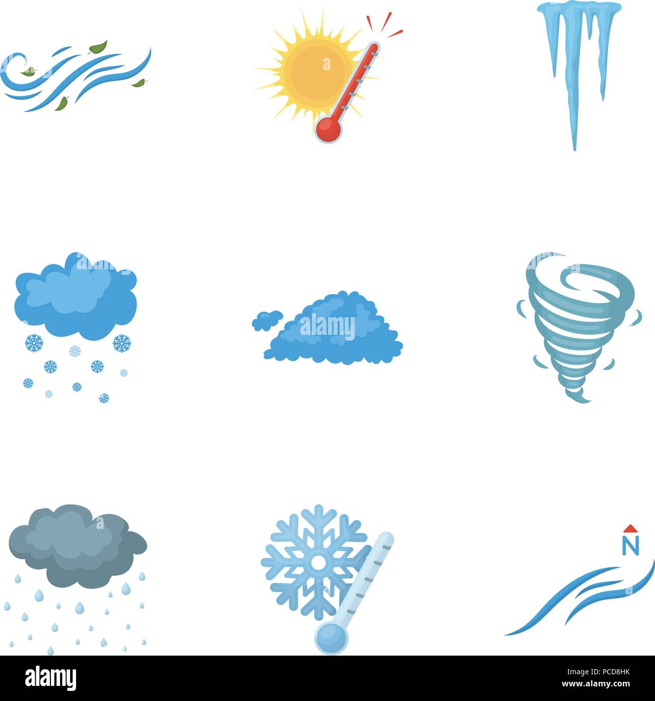 Weather set icons in cartoon style. Big collection of weather vector ...
