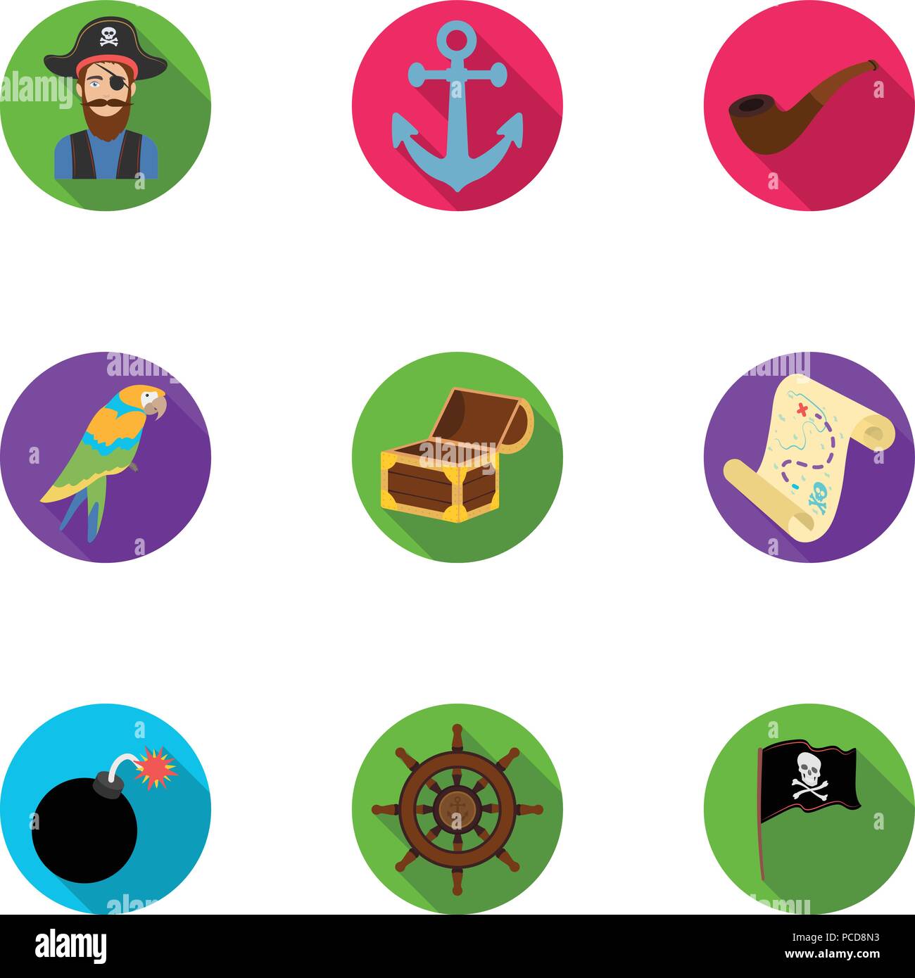 Pirates set icons in flat design. Big collection of pirates vector ...