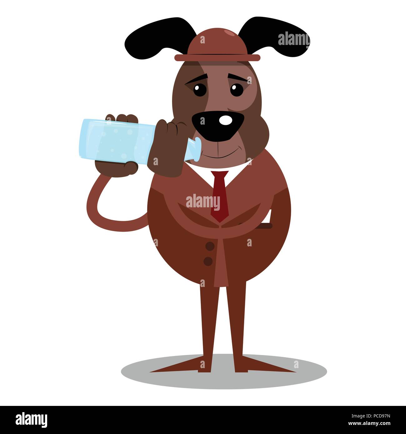 Cartoon vector illustrated business dog drinking water from a glass ...