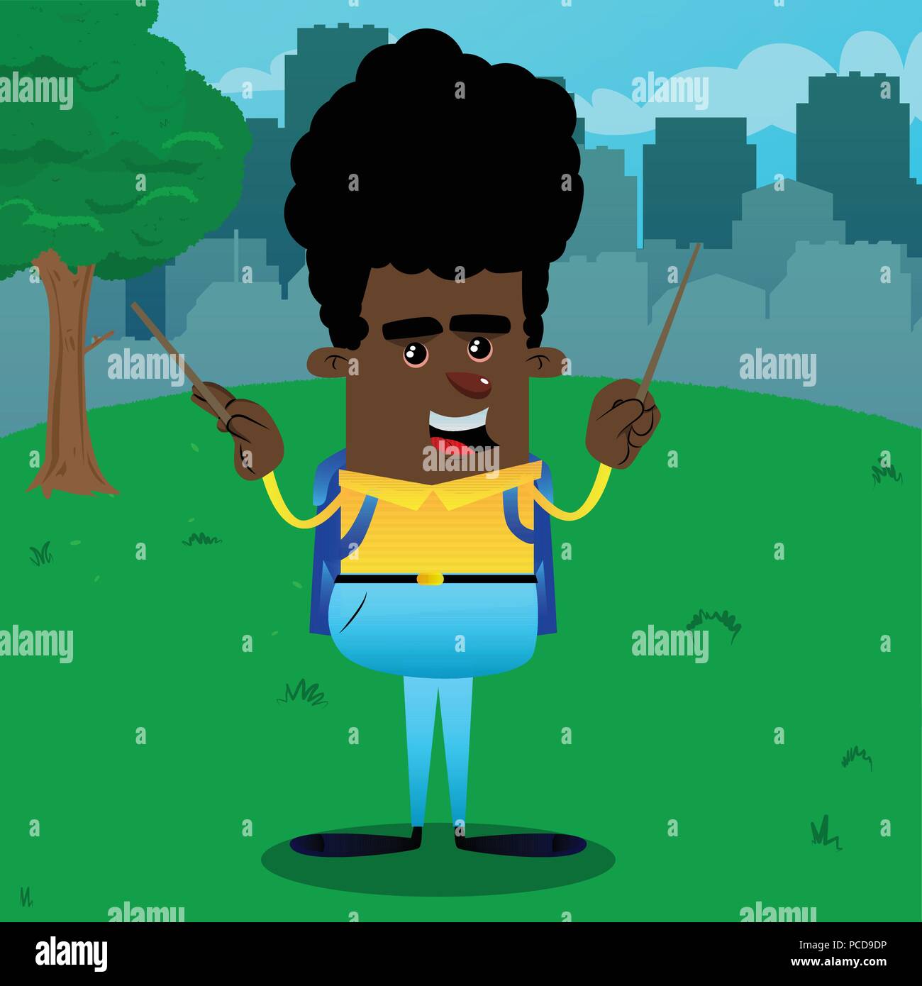 Schoolboy as an orchestra conductor. Vector cartoon character ...