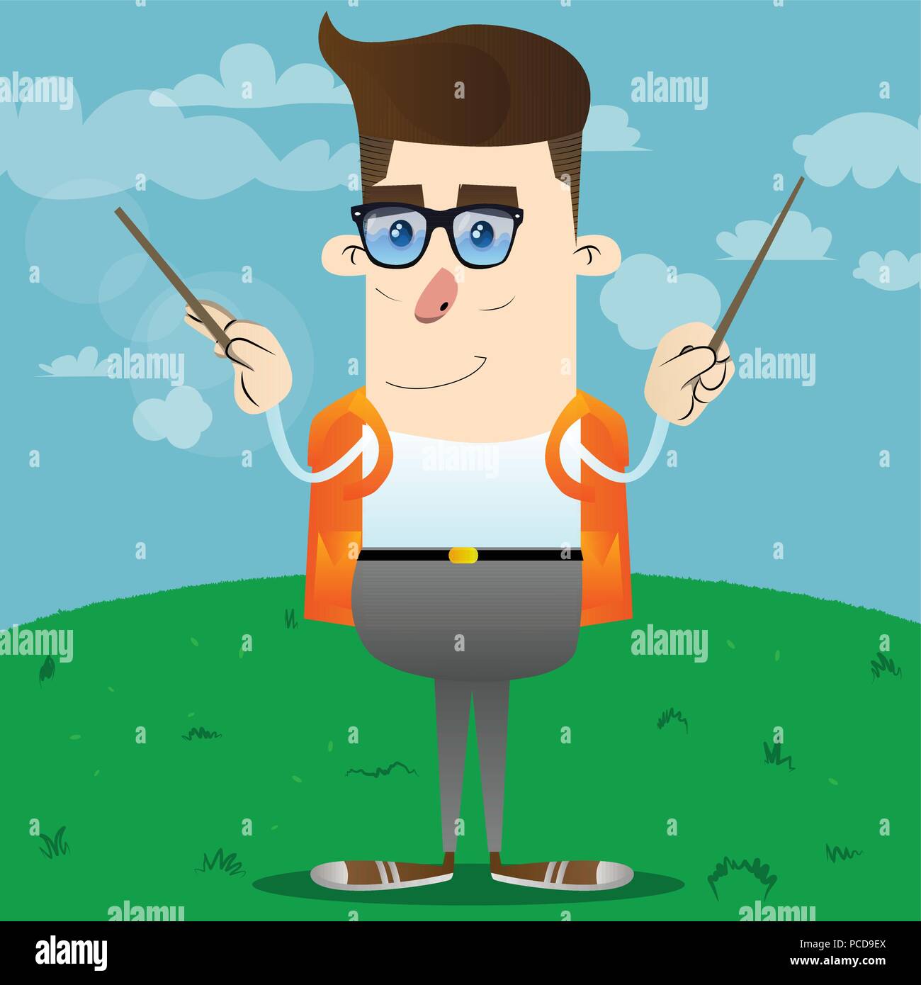 Schoolboy as an orchestra conductor. Vector cartoon character ...