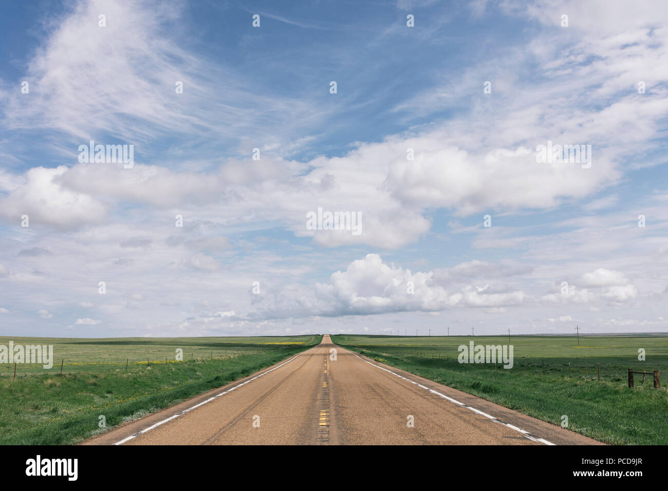 Open road through vast prairie and farmland, Saskatchewan, Canada Stock ...