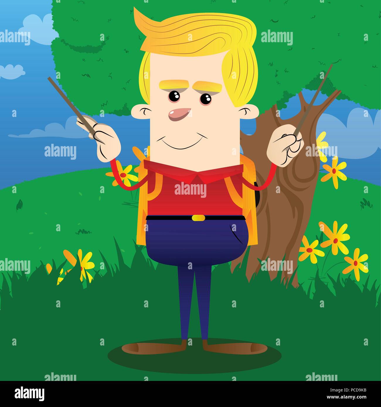 Schoolboy as an orchestra conductor. Vector cartoon character ...