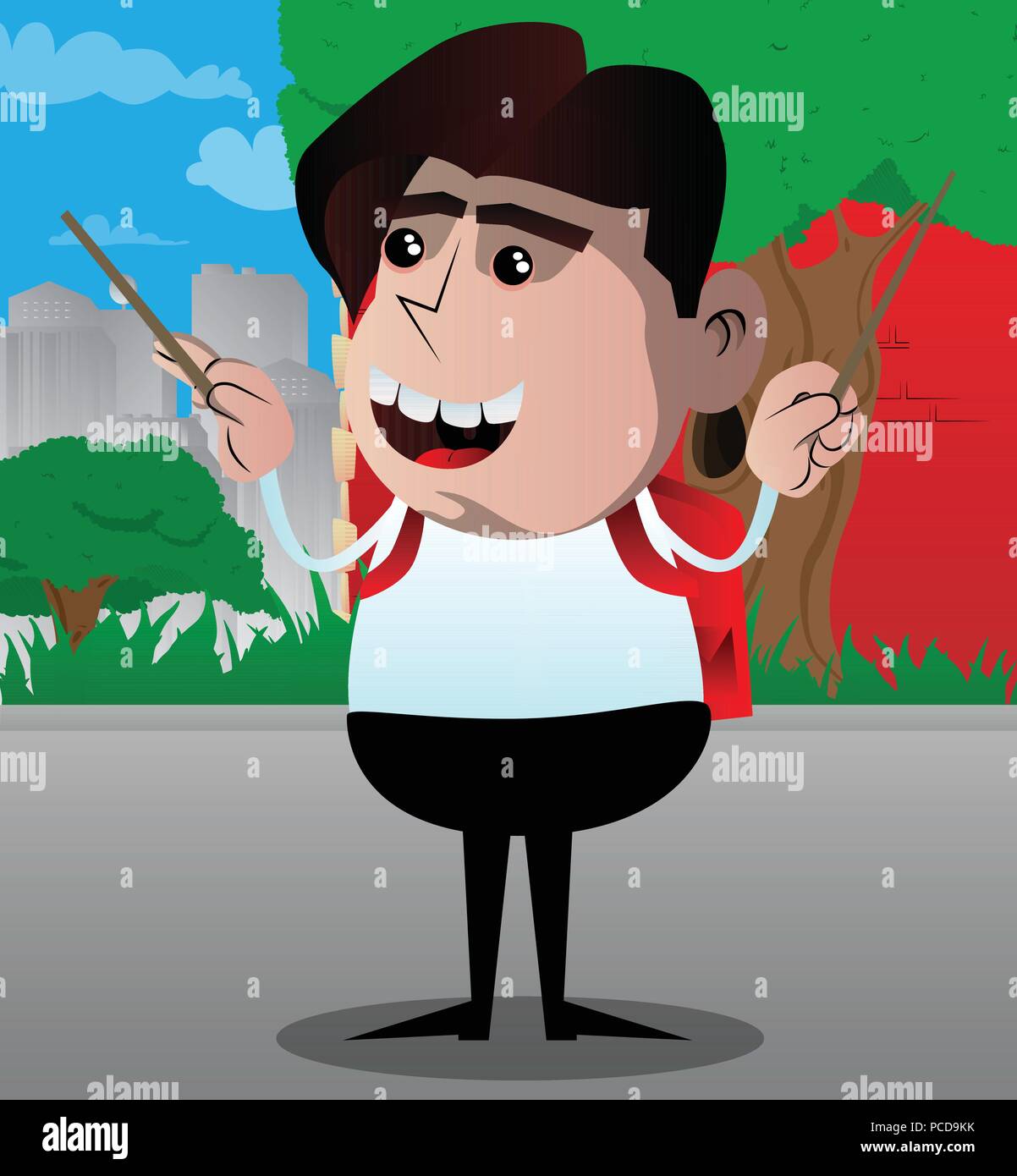 Schoolboy as an orchestra conductor. Vector cartoon character ...