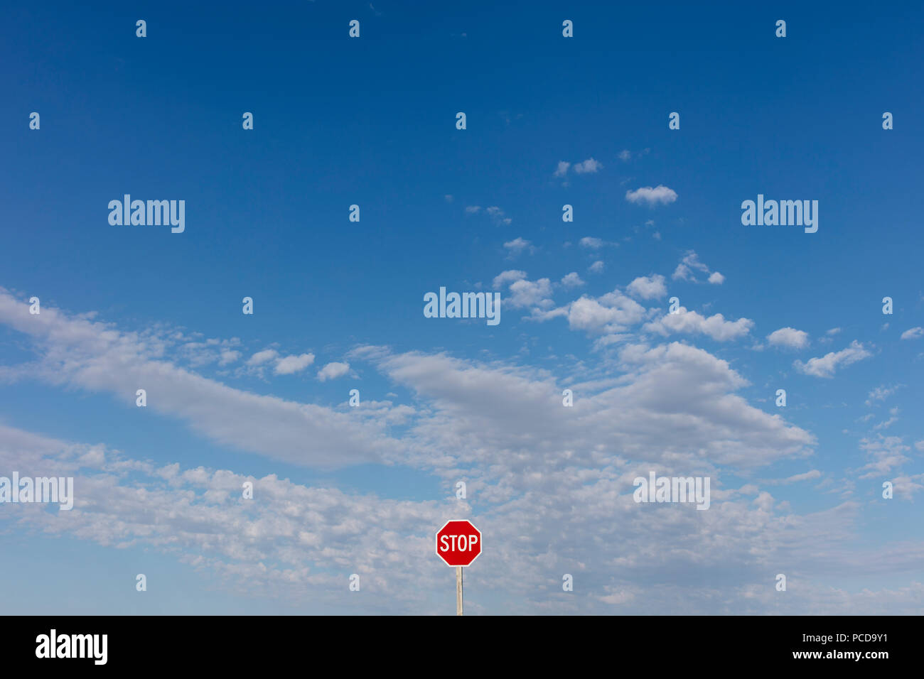 Stop sign and blue sky, near Cadillac, Saskatchewan, Canada Stock Photo ...