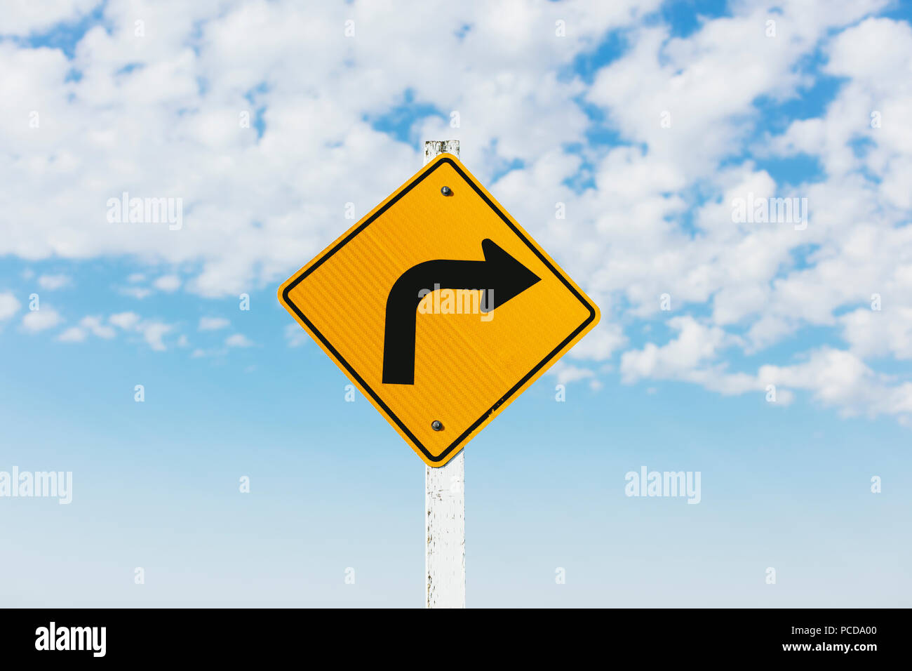 Caution turn ahead sign, near Scotsguard, Saskatchewan, Canada Stock ...