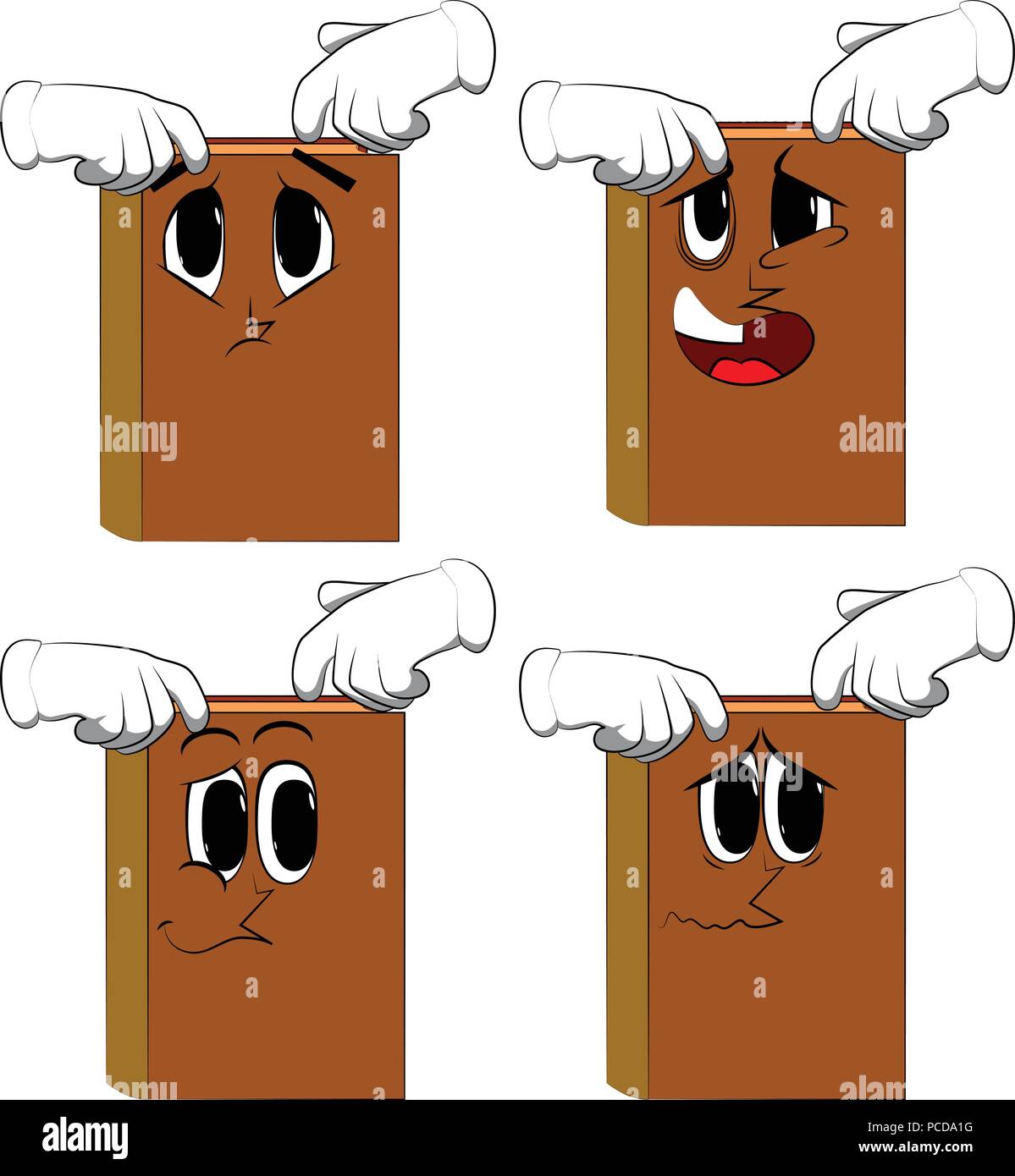 Books scratching his head with two hands. Cartoon book collection with ...