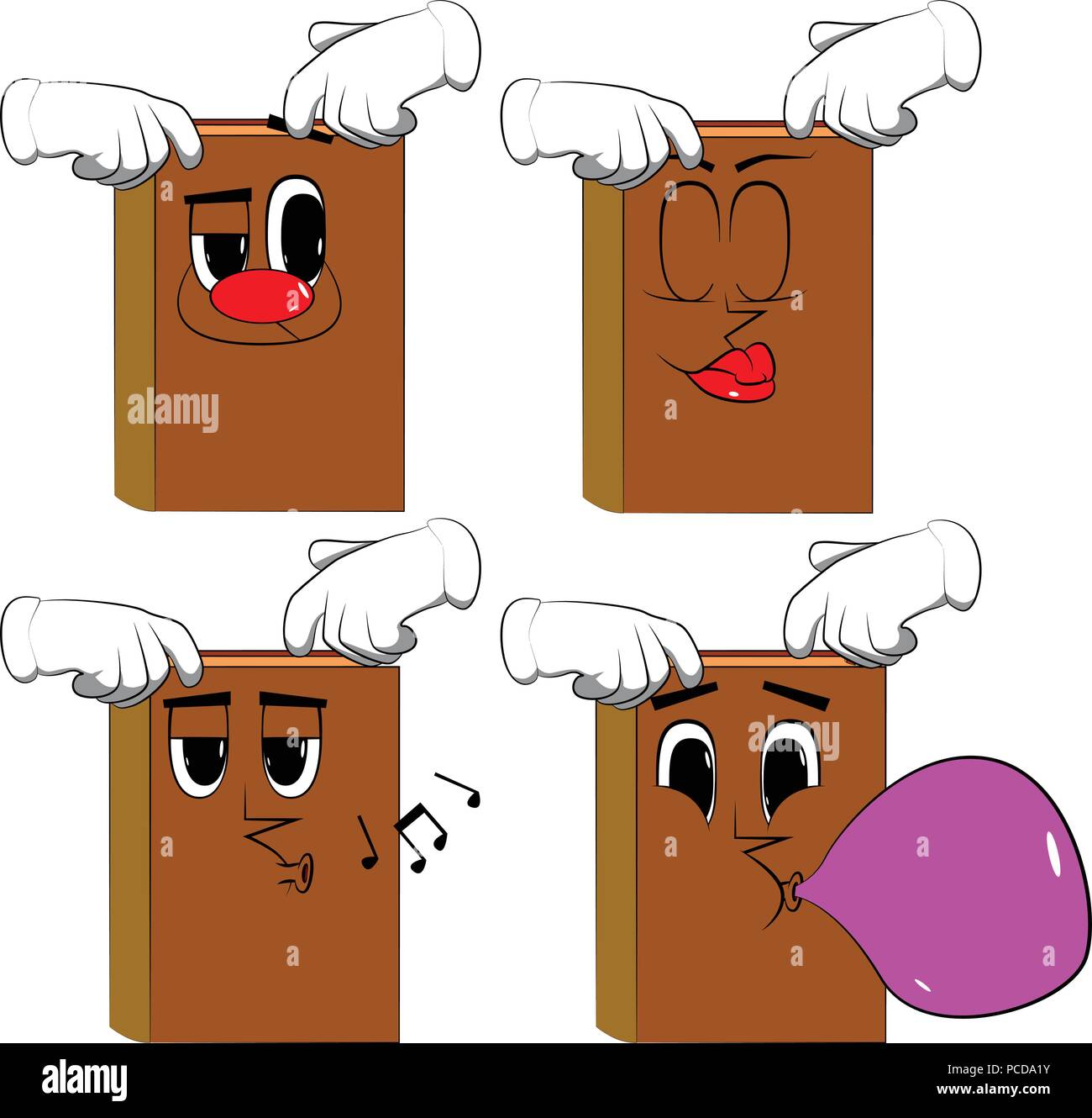 Books scratching his head with two hands. Cartoon book collection with ...