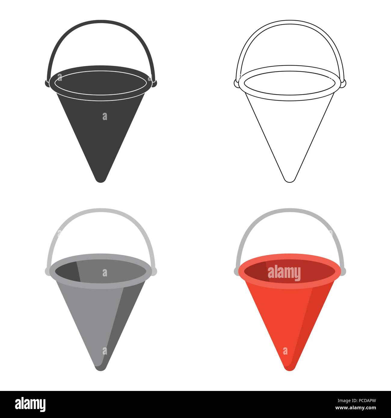 Red metal fire bucket icon cartoon style. Single silhouette fire ...