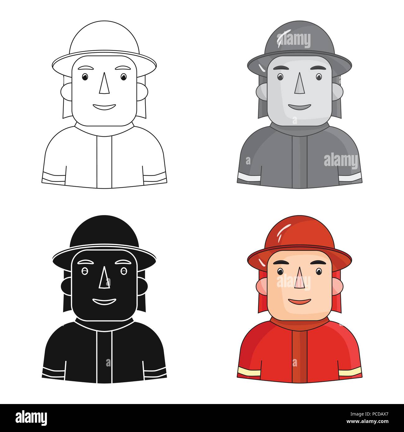 Firefighter icon in cartoon style isolated on white background. People ...