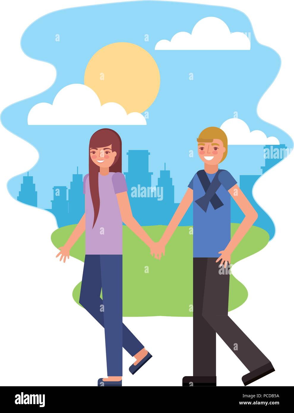 cute couple in landscape avatar character vector illustration design ...