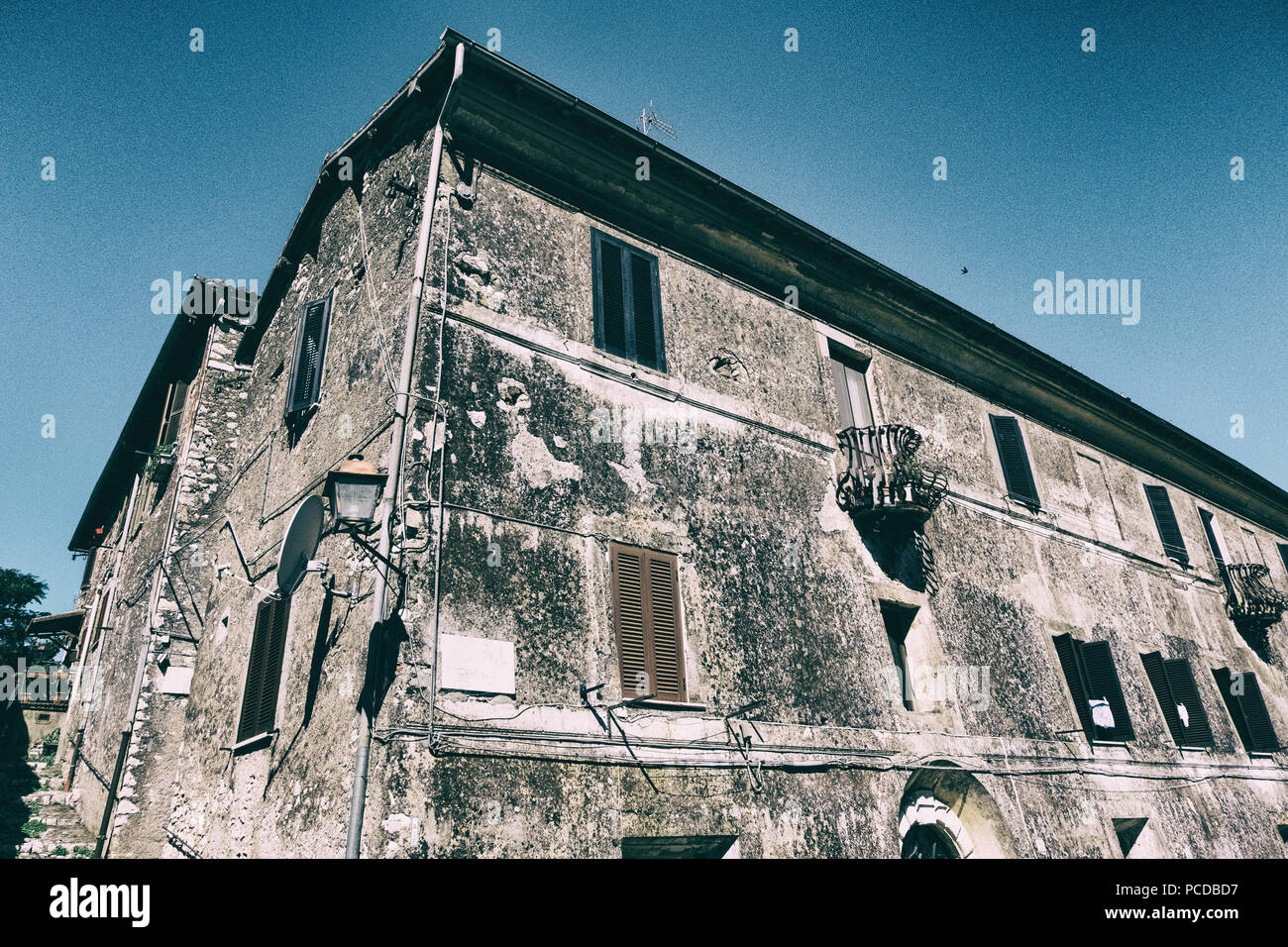 Low angle view of building of a medieval village in Italy. Beautiful ...