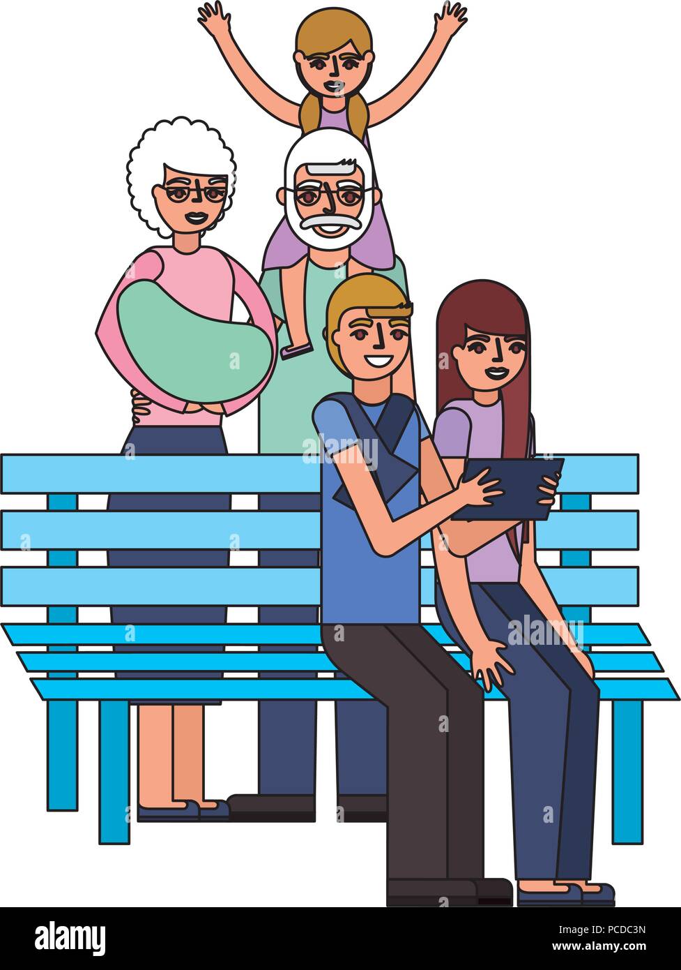 happy family making selfie sitting on bench vector illustration Stock ...