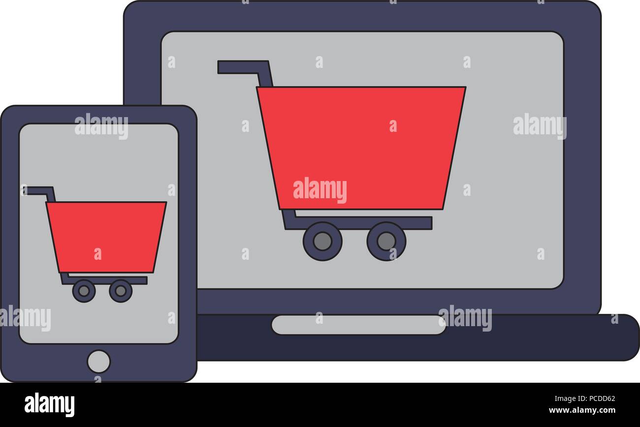 laptop and smartphone shopping carts buy online vector illustration ...