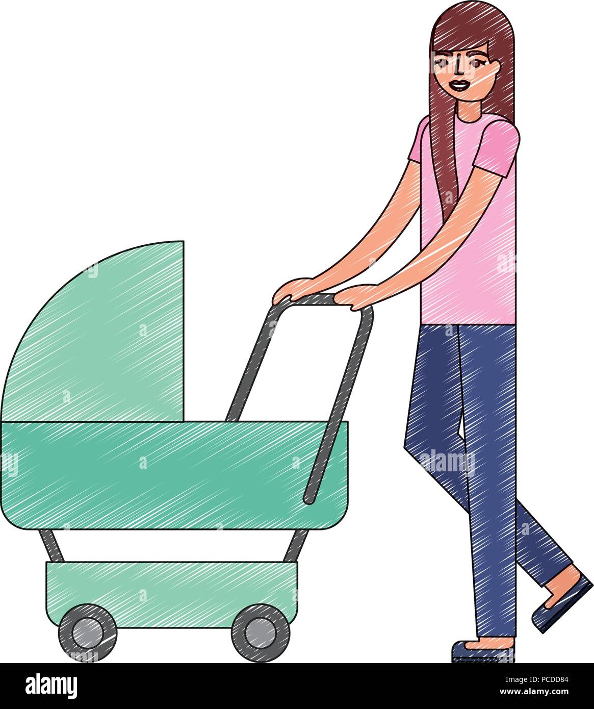cute mother with baby cart avatar character vector illustration design ...