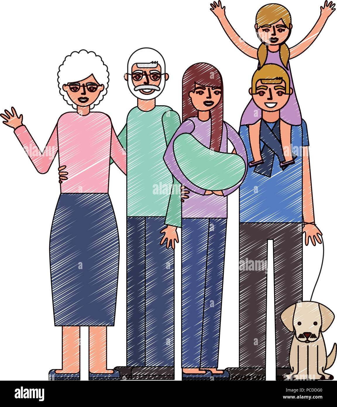 cute family with dog mascot vector illustration design Stock Vector ...
