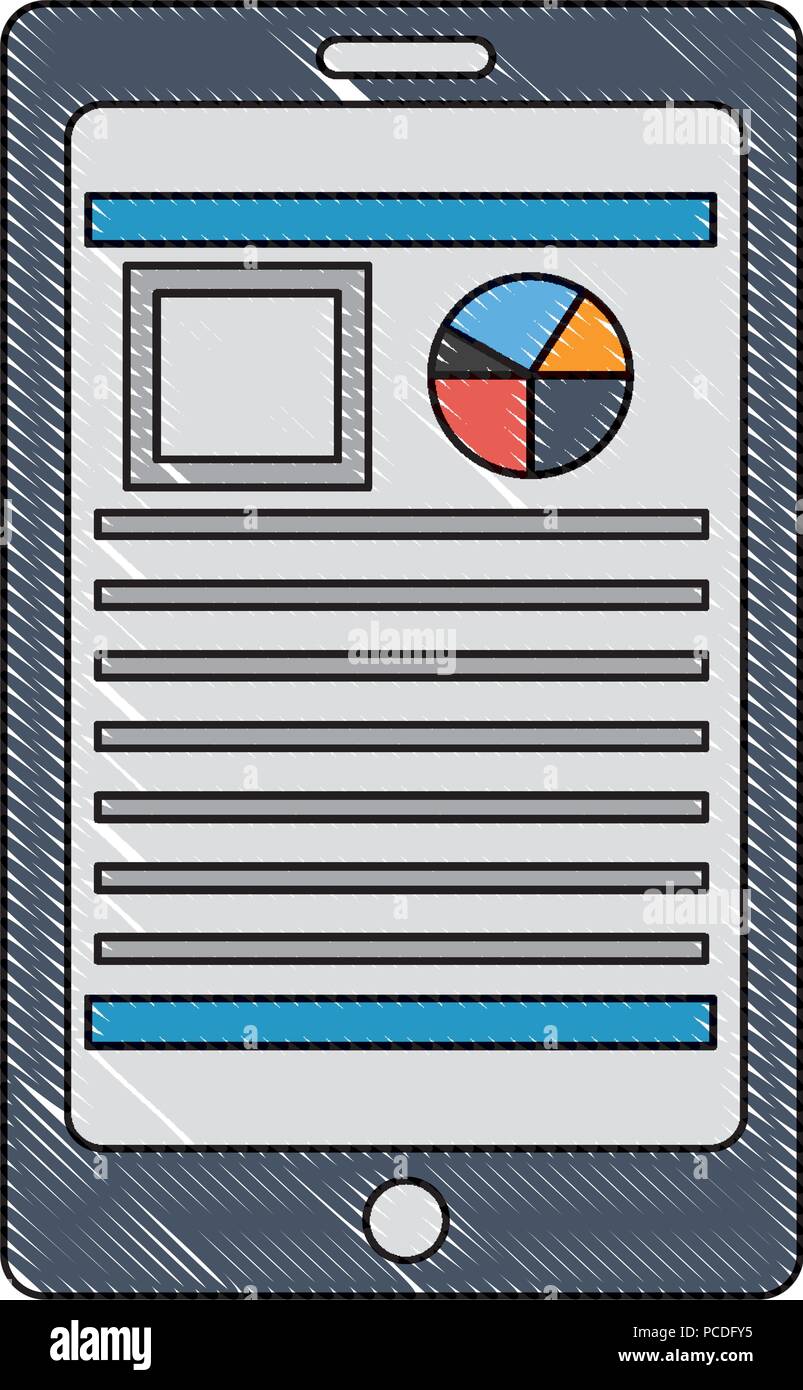 tablet device with document file and statistics pie graph vector ...