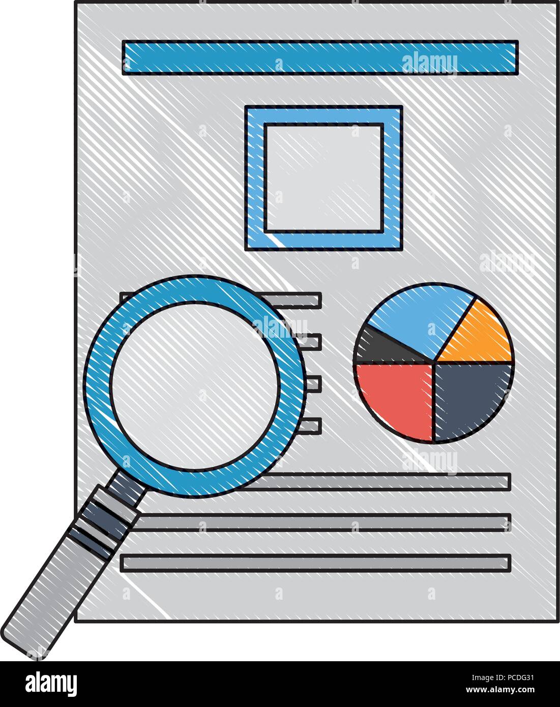 magnifying glass with document file and statistics pie graphic vector ...