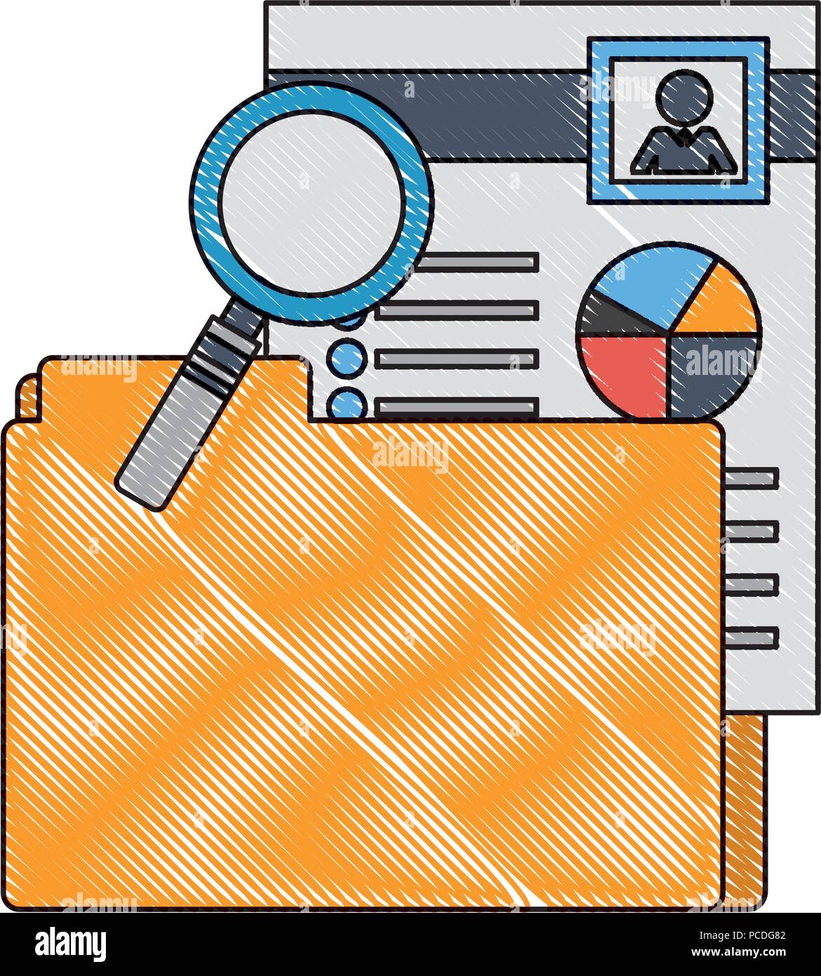 folder and document file with statistics pie graph vector illustration ...
