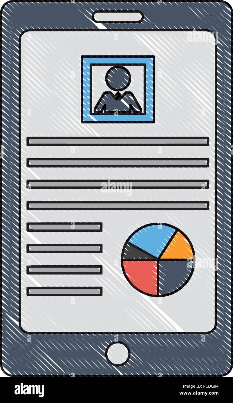 tablet device with document file and statistics pie graph vector ...