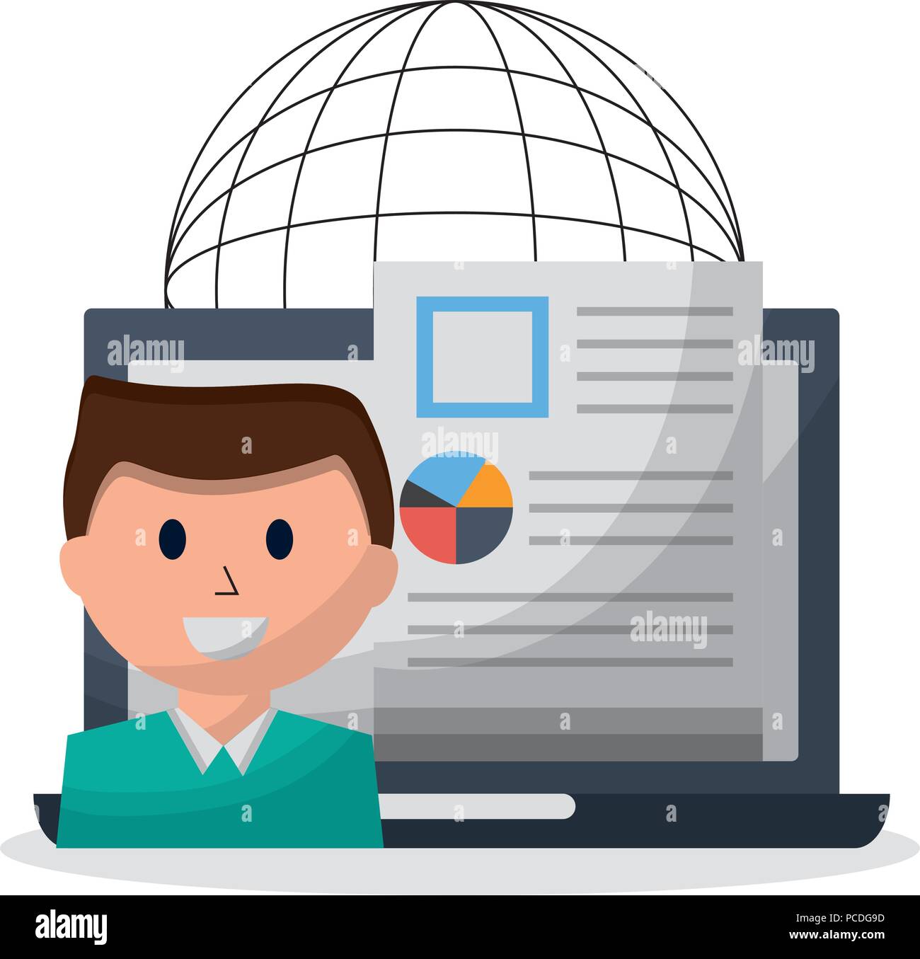 businessman global laptop report document vector illustration Stock ...