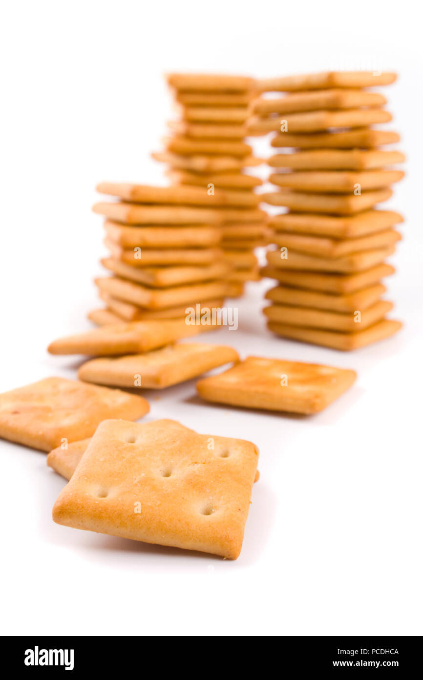 three stacks of cookie isolated on white backgrounds Stock Photo - Alamy
