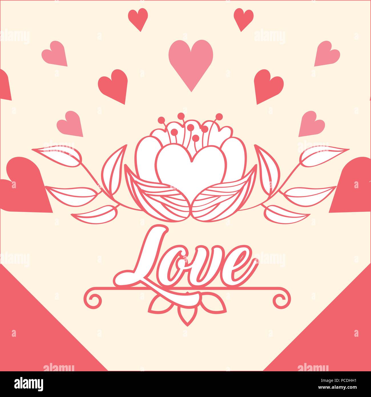 decorative flower card love hearts ornament vector illustration Stock ...