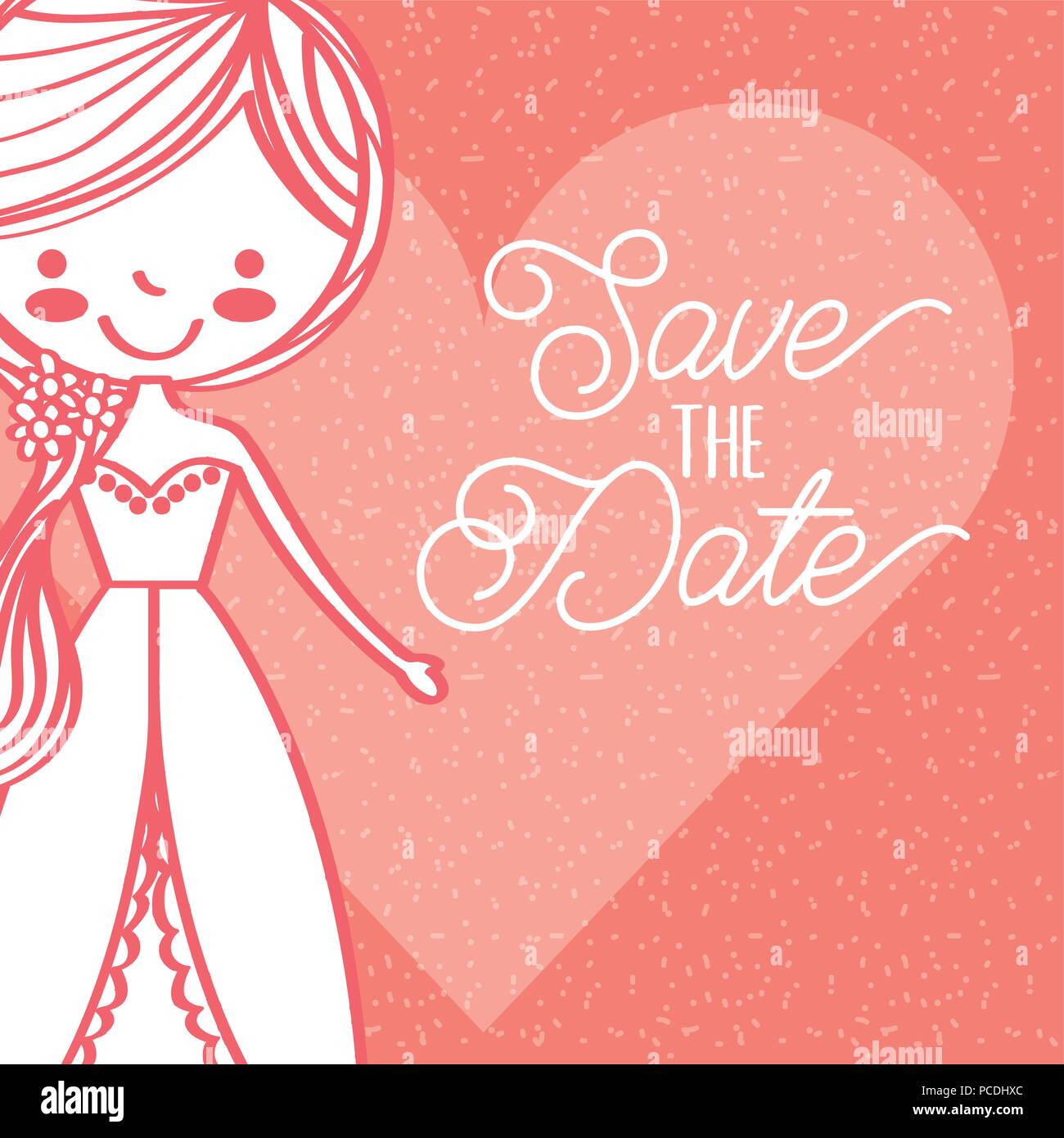 cute cartoon bride wedding save the date card vector illustration Stock ...
