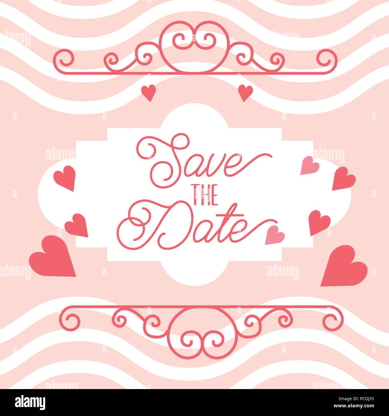 save the date love card swirl ornament card vector illustration Stock ...