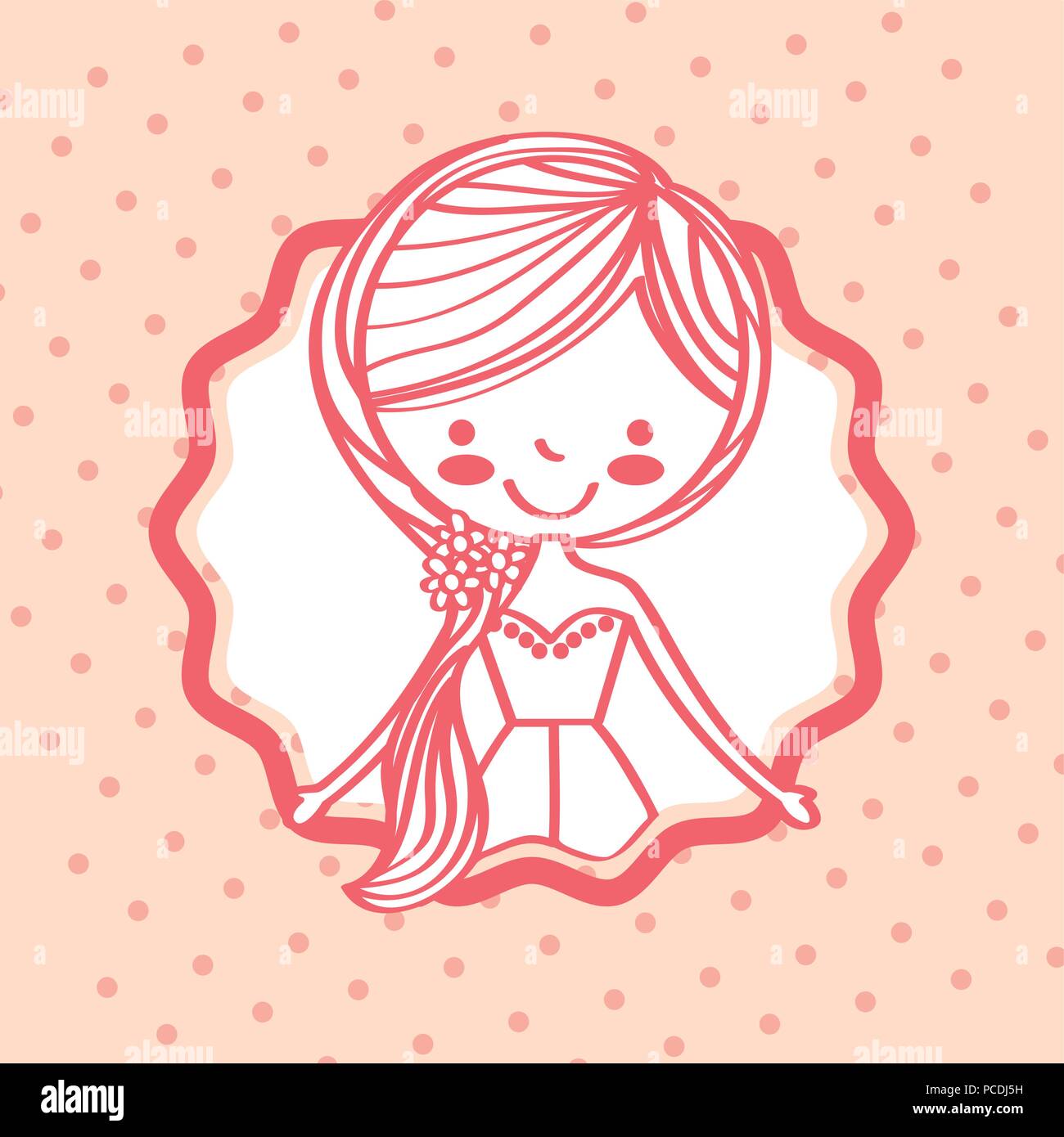 cartoon character bride wedding label vector illustration Stock Vector ...