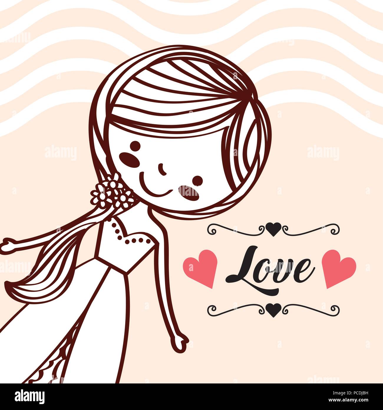 cartoon cute bride wedding love retro vector illustration Stock Vector ...