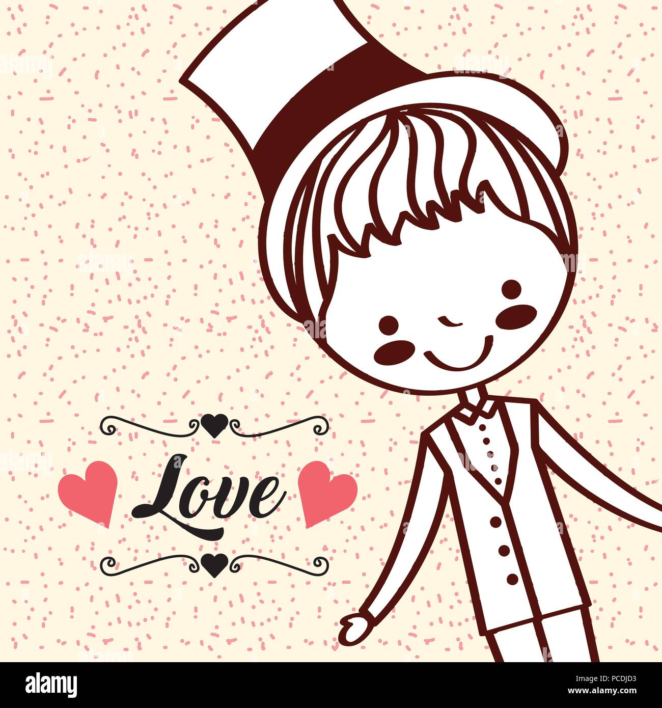 cartoon cute groom wedding love retro vector illustration Stock Vector ...