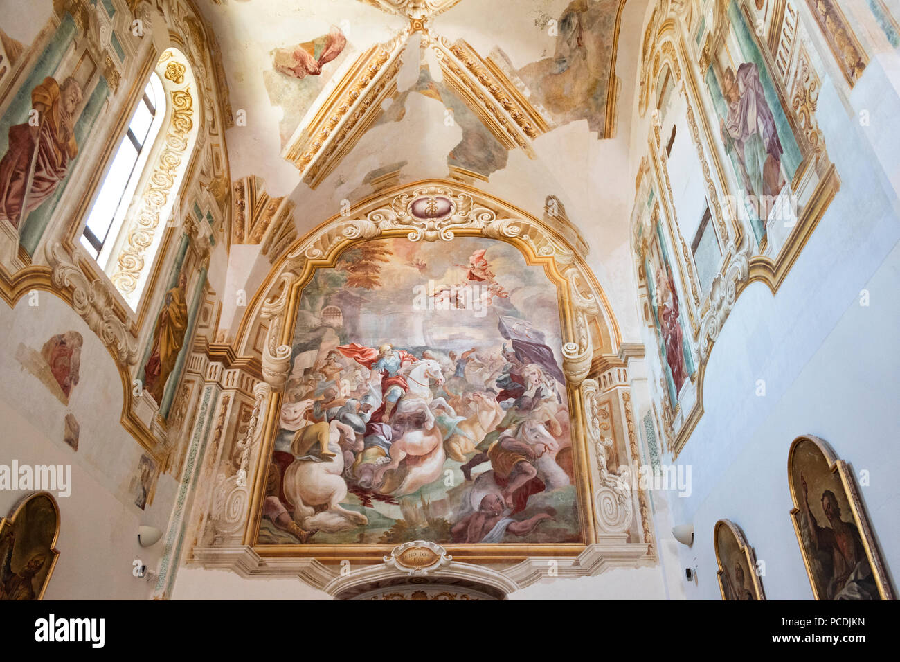 Fresco paintings on the ceiling and walls inside Certosa di San Giacomo ...