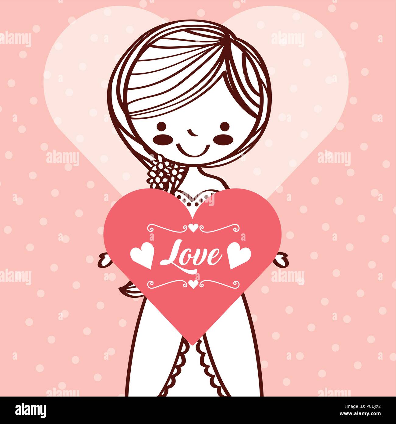 wedding bride girl holding heart love vector illustration Stock Vector ...