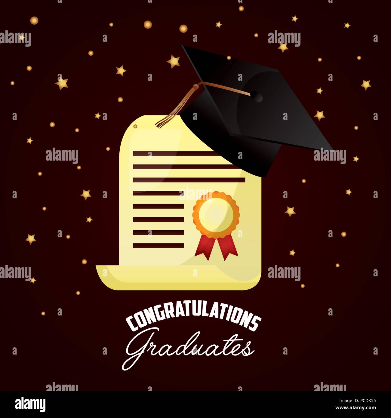 congratulations graduation certificate hat stars background vector ...