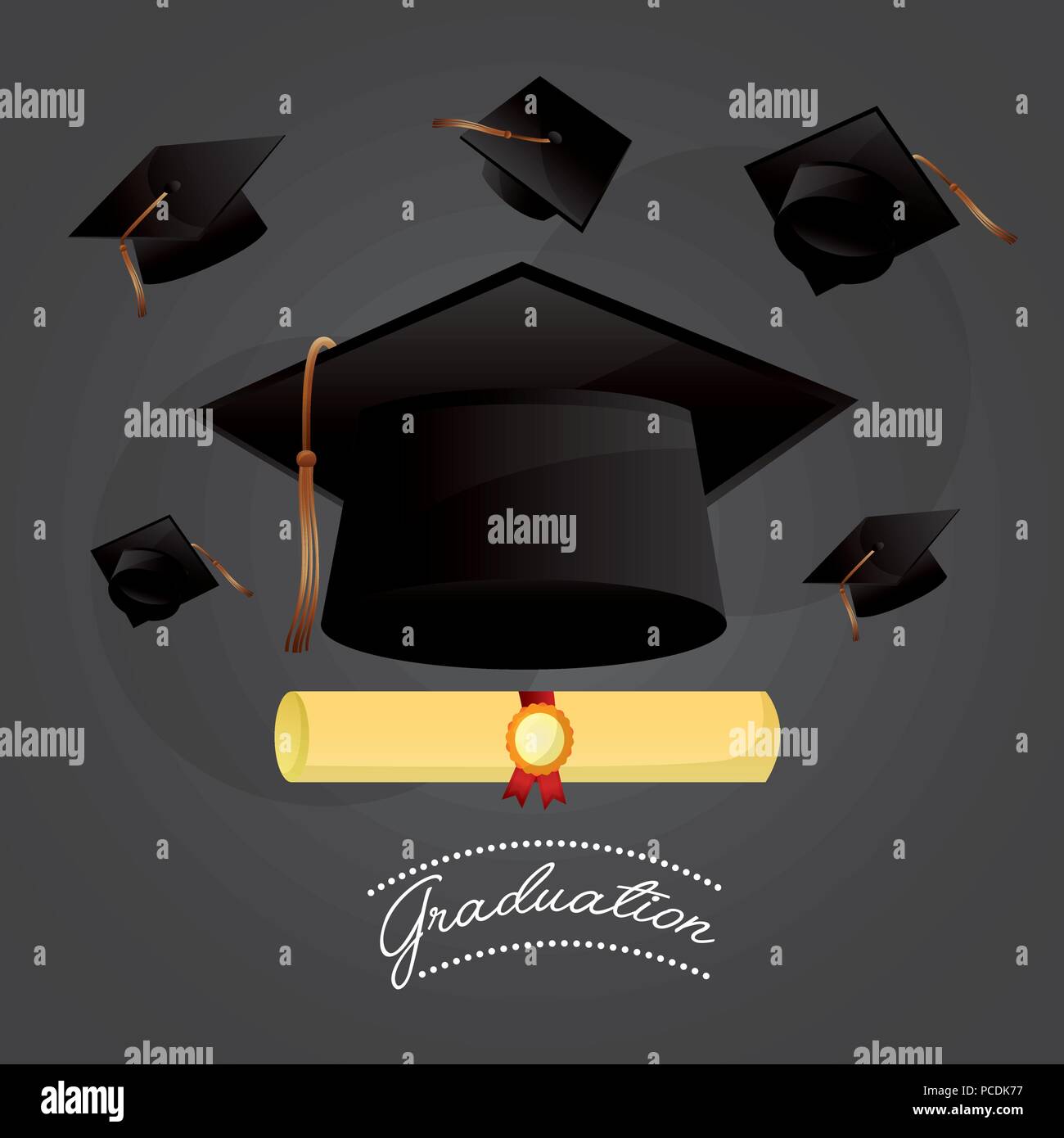 congratulations graduation hats background sign parchment vector ...