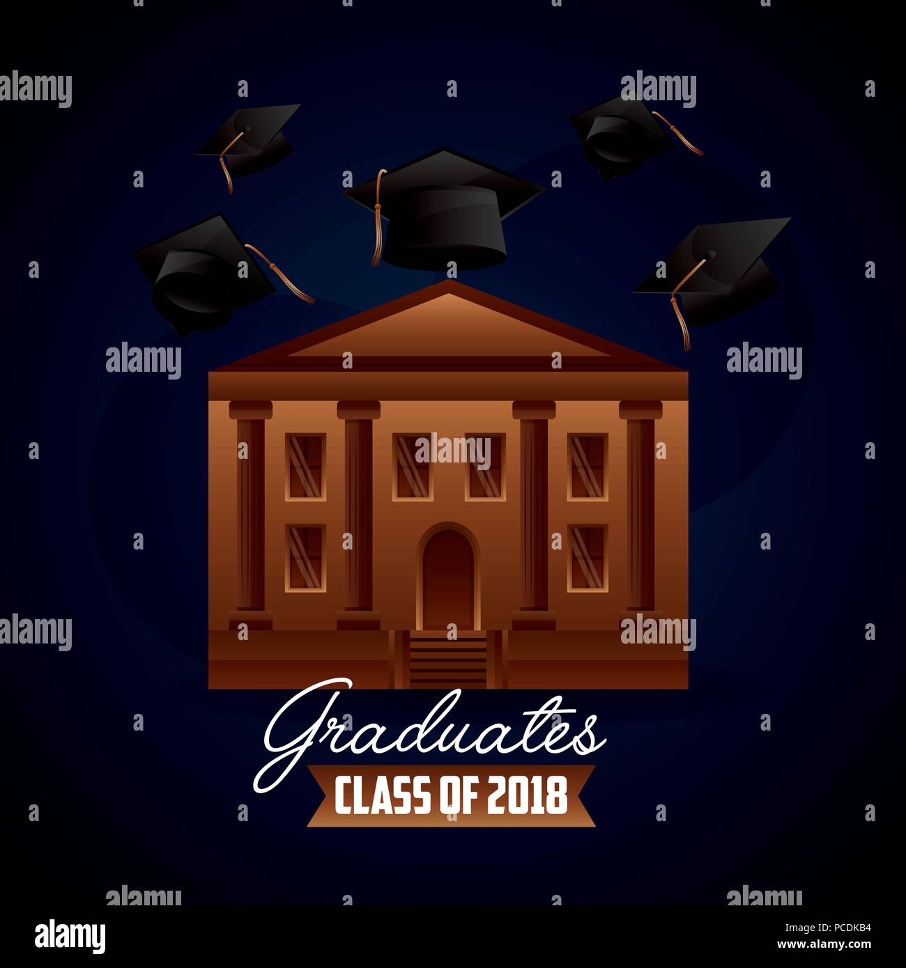 congratulations graduation hats in the air school building sign vector ...