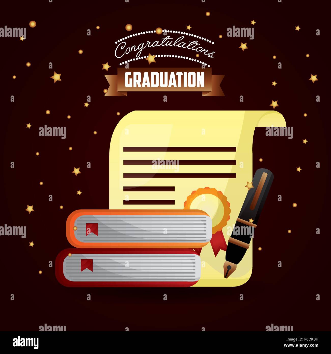 congratulations graduation certificate pen books sign stars background ...