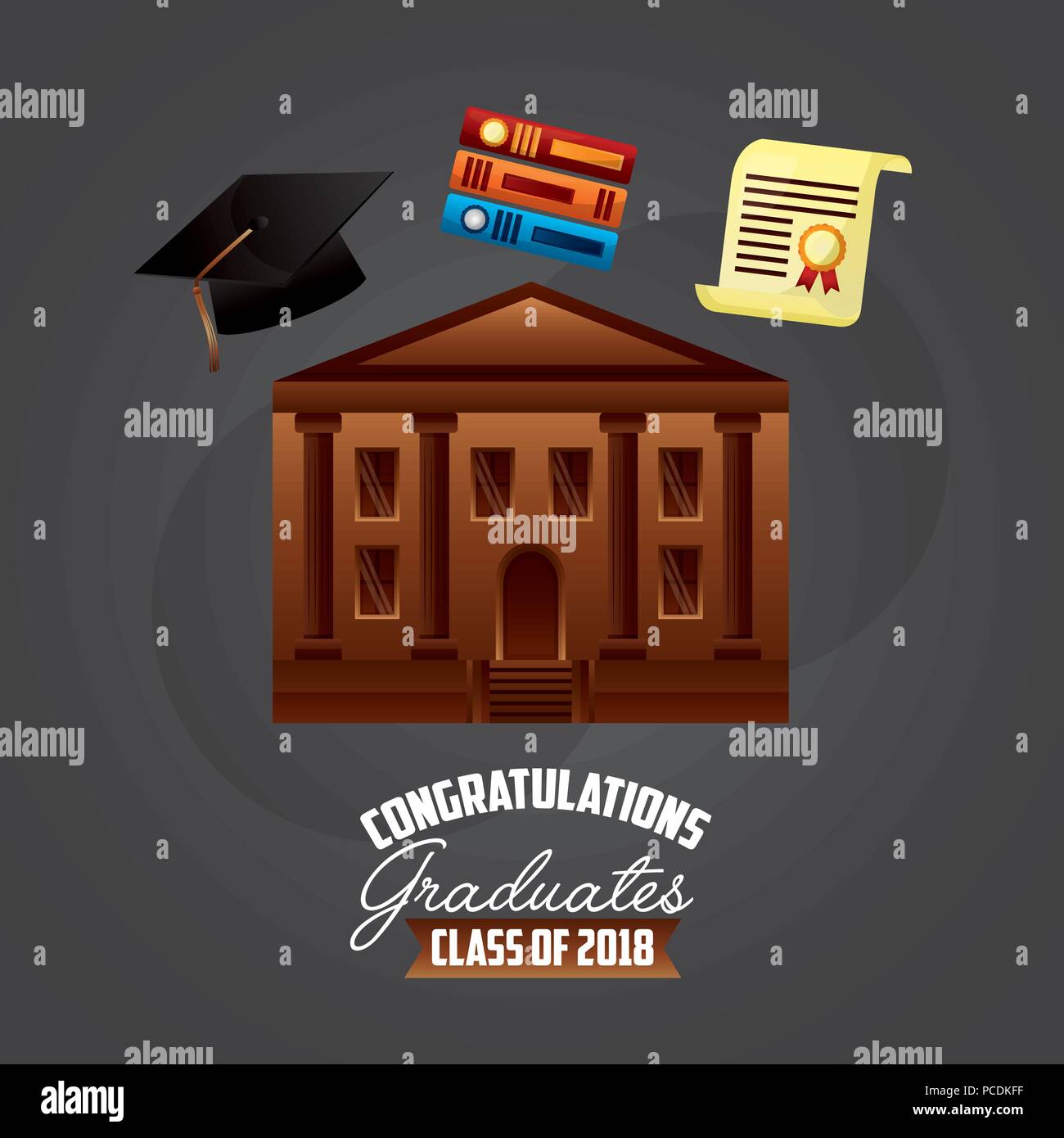 congratulations graduation school building hat books certificate vector ...