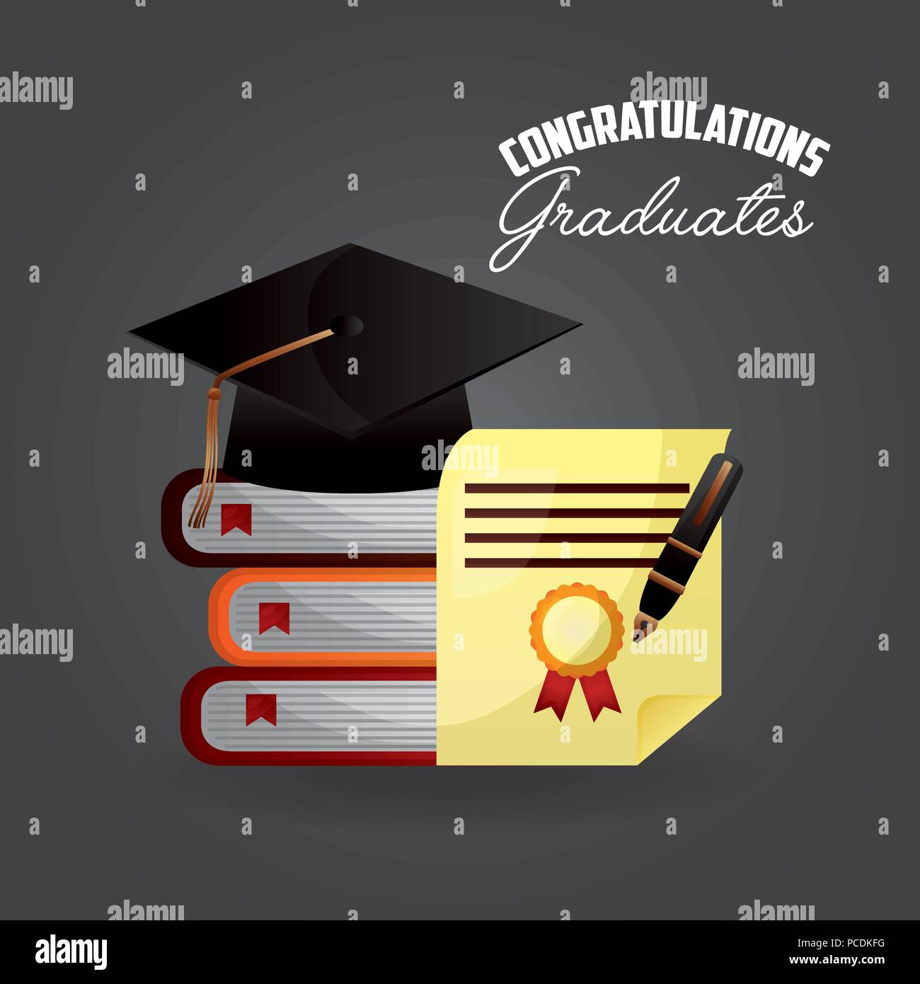 congratulations graduation certificate sign hat books vector ...