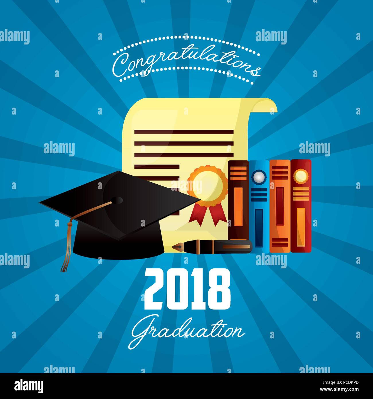 congratulations graduation books certificate hat sign colors vector ...